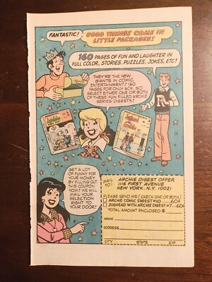 Archie Comics PEP Archie Digest Offer Comic Book Ad March 1975 | eBay