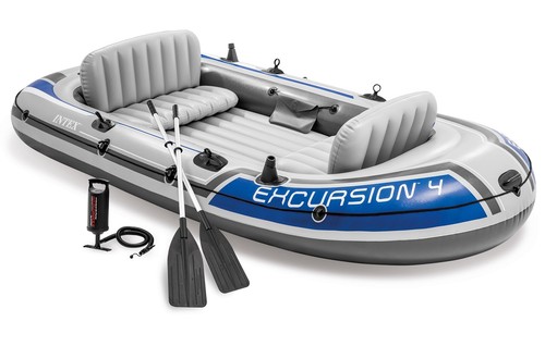 Intex Excursion 4 Inflatable Boat Set 4 Person with Oar and Pump ...