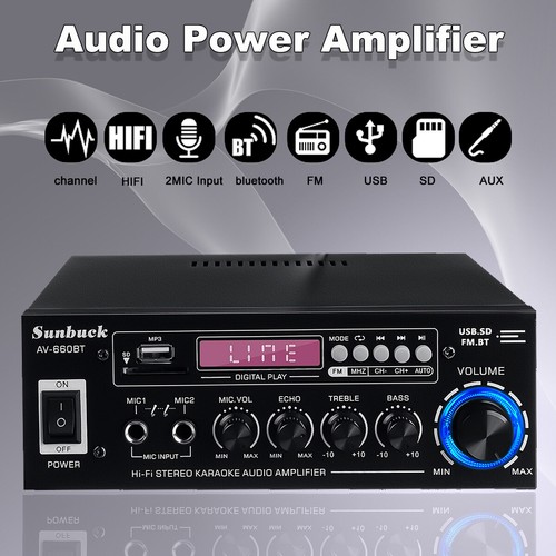 2000W HiFi bluetooth 5.0 Power Amplifier 2CH USB Home Stereo Audio FM ...