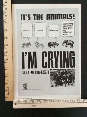 Rare Orig VTG 1964 The Animals I'm Crying MGM Poster Style Music Ad Art ...