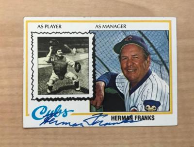HERMAN FRANKS CHICAGO CUBS SIGNED AUTOGRAPHED 1950 TOPPS CARD #234 W ...