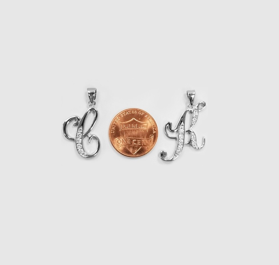 925 Sterling Silver Script Initials with CZ (Choose Initial) | eBay