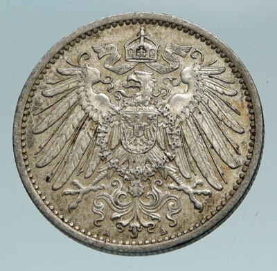 1915 A GERMANY WILHELM II Eagle Antique German Empire Silver 1 Mark ...