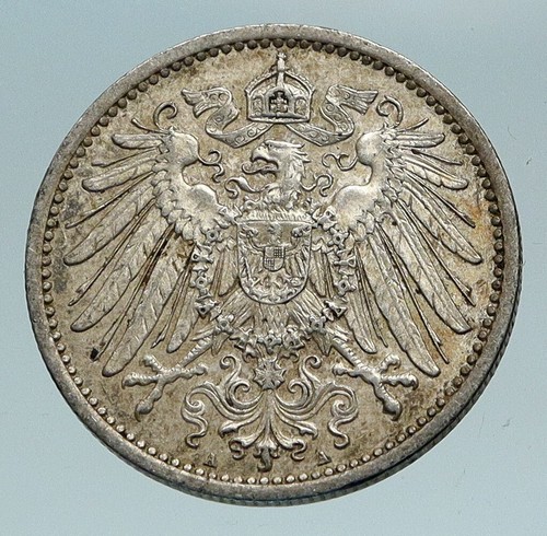 1915 A GERMANY WILHELM II Eagle Antique German Empire Silver 1 Mark ...
