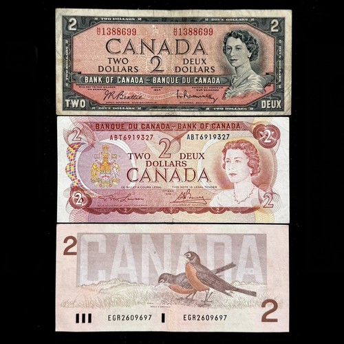Bank Of Canada Banknotes 1954 1974 1986 Two 2 Dollar Paper Money ...