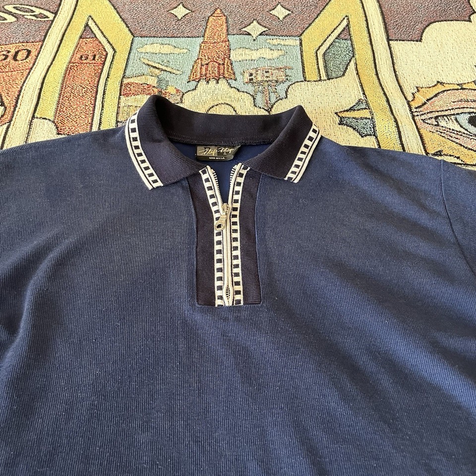 Vintage Made In USA Flip Flop Quarter Zip Polo Navy Blue Size Large | eBay