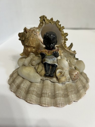 Antique Victorian Seashell Art w Bisque Child Maritime Sailor Folk Art ...