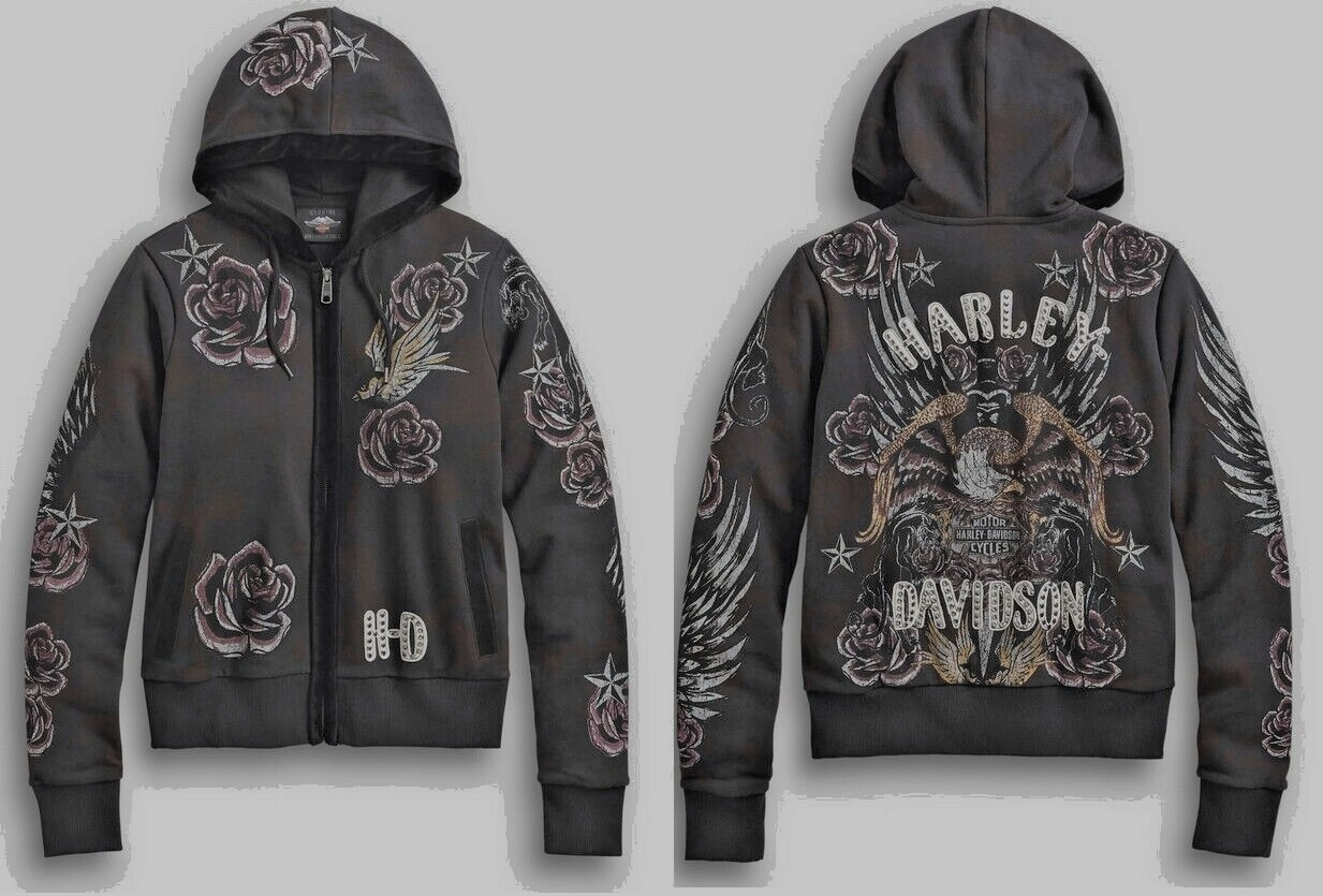 Harley Davidson MED Eagle & Dagger Studded Full Zip H… - Gem