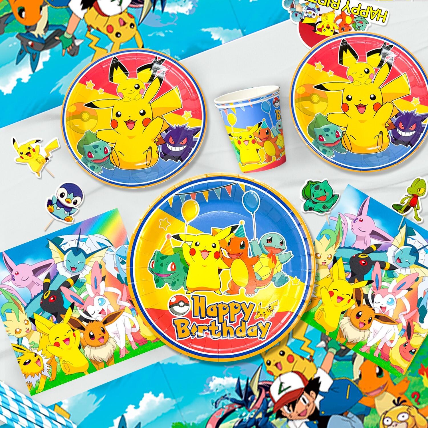 Pokemon Birthday Party Supplies Kit (106 Pcs) Decorations & Balloons