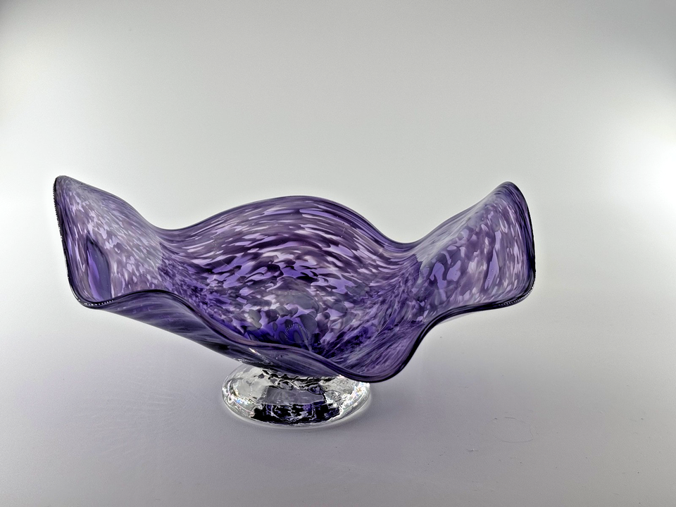 Signed Studio Art Glass Platter Dated 1991 Purple Swirl Ruffled Edge | eBay
