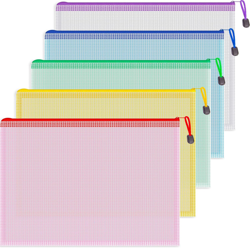 5PCS Mesh Zipper Pouches, Zipper File Bags Poly Zip Envelopes ...