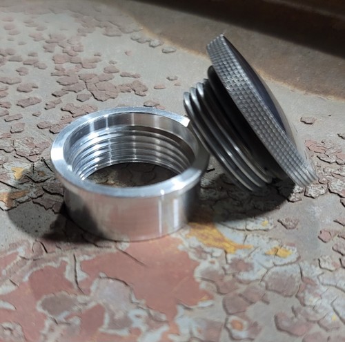 MOON Aluminum FILLER CAP w Threaded BUNG vtg old tank Hot Rod MOONeyes ...