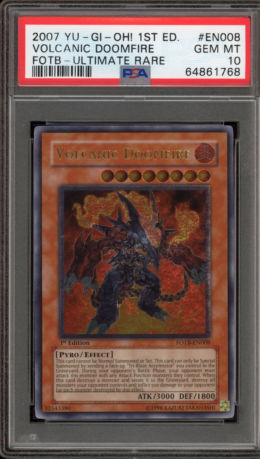 Yu-Gi-Oh! Volcanic Doomfire 1st Edition Ultimate Rare FOTB-EN008 PSA 10 ...