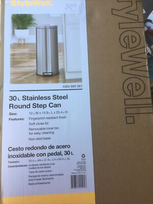 30L StyleWell Round Stainless Steel Step-on Trash Can Garbage Bin | eBay