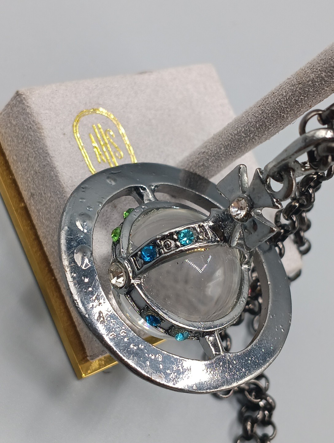 Vivienne Westwood Gunmetal Clear 3D Giant Orb Pendant… - Gem