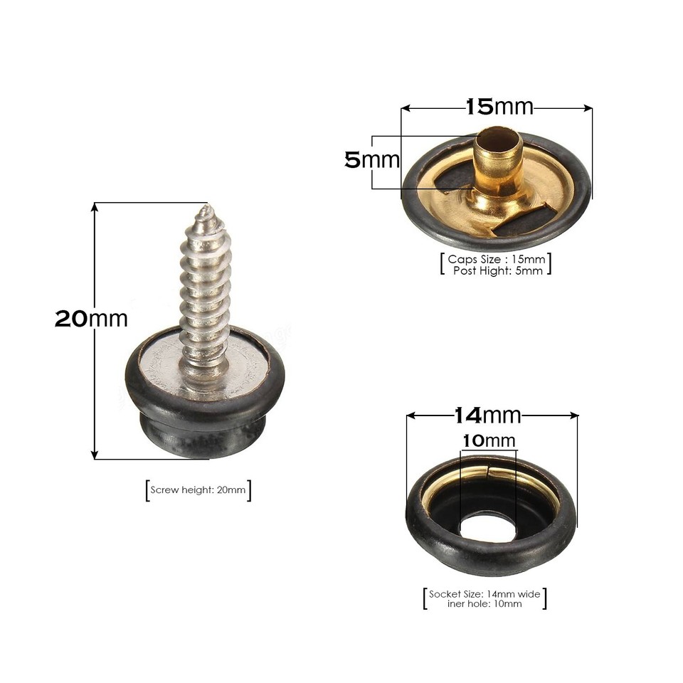 Upholstery Snap Fasteners 15mm Jacket Popper Press Studs Screw ...
