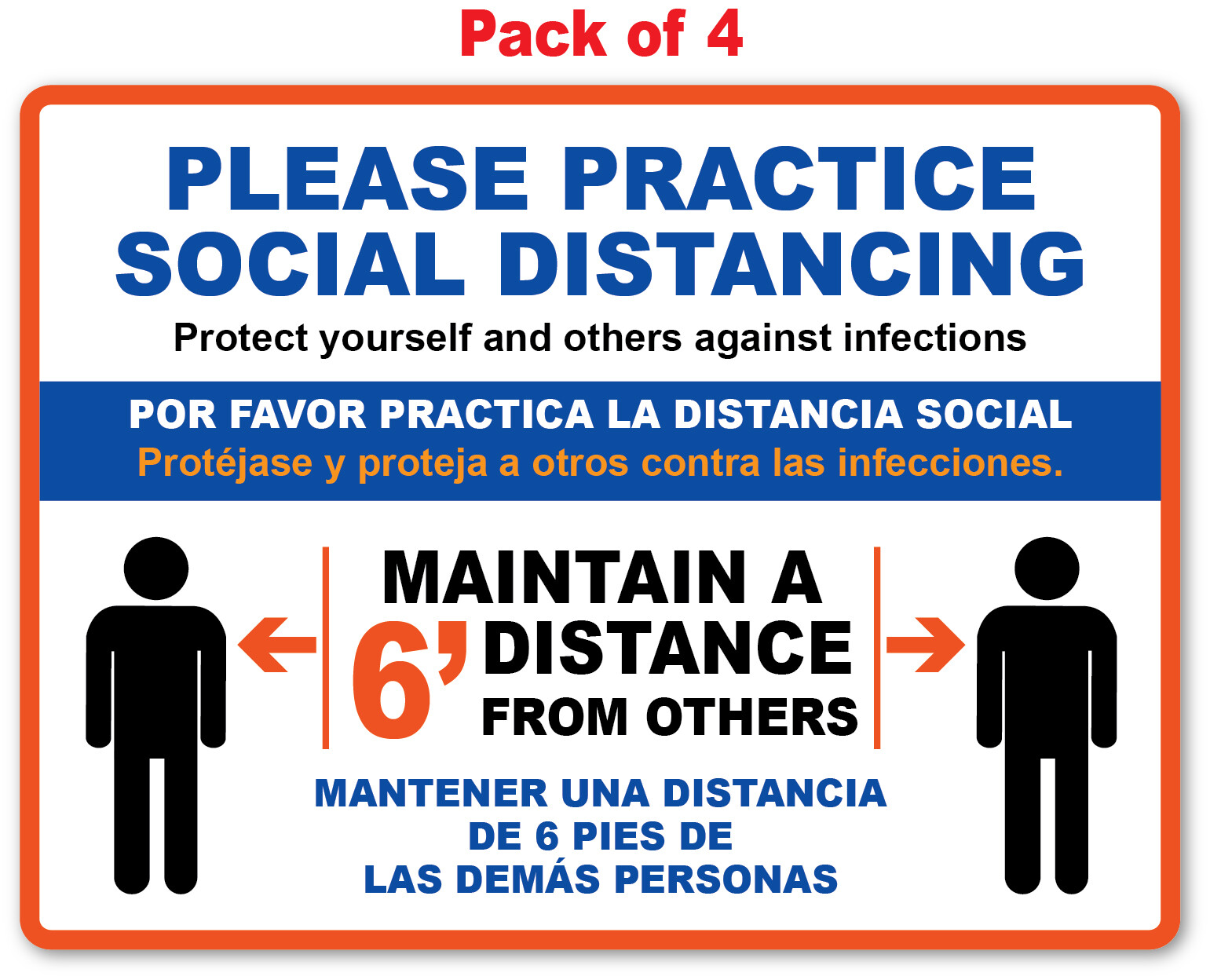 4 SOCIAL DISTANCING STICKER English / Spanish - Store Office Business ...