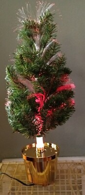 Vintage Fiber Optic Rotating Christmas Tree 22” Turning Taiwan in Box ...