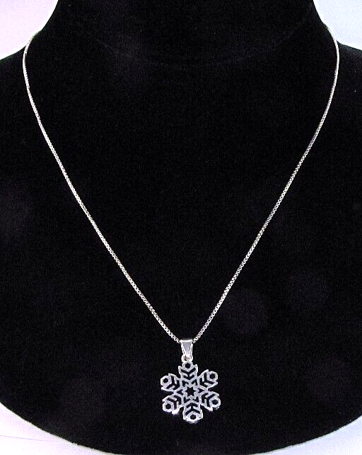 Vtg Jezlaine Snowflake Pendant Necklace Sterling Silver 18in Box Chain ...