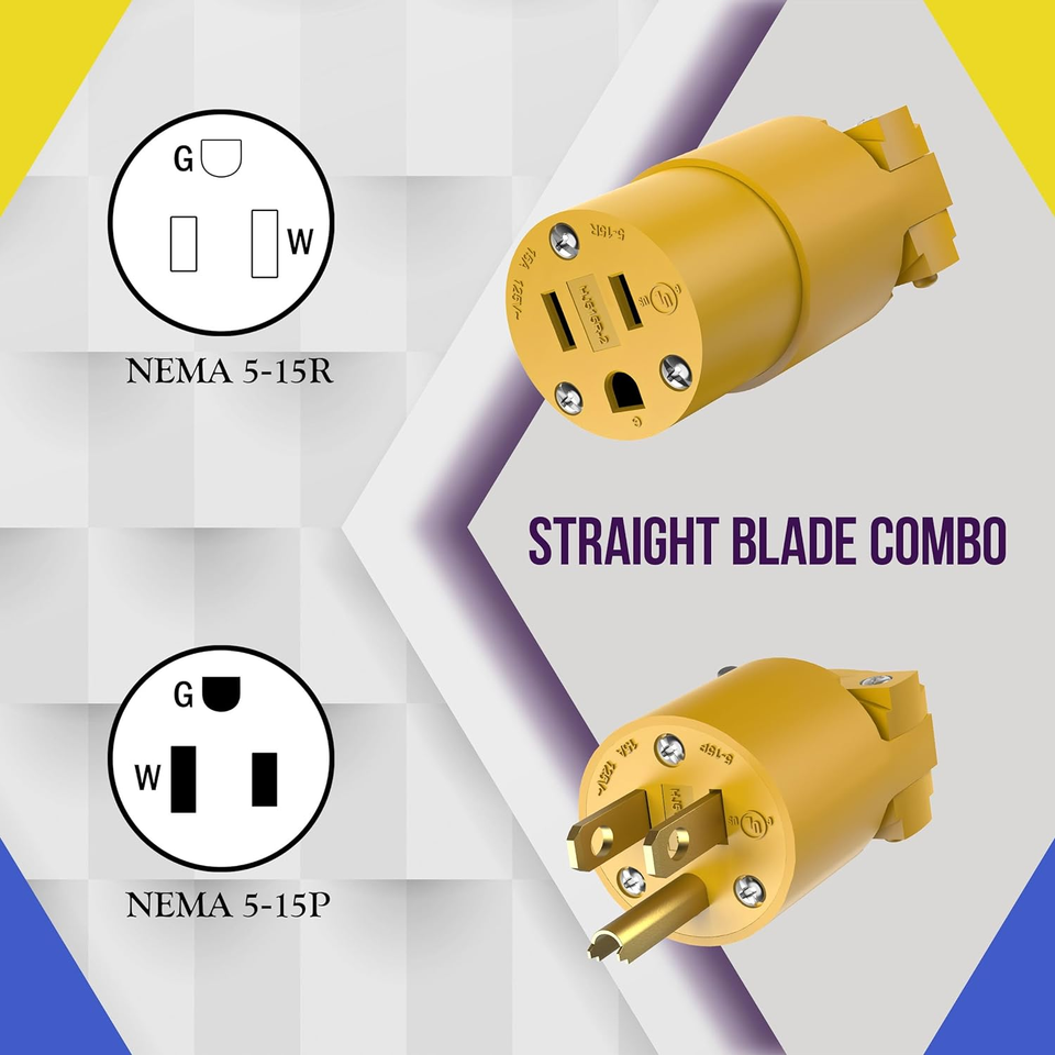 Electrical Replacement Plug & Connector Set, Extension Cord Ends Male ...