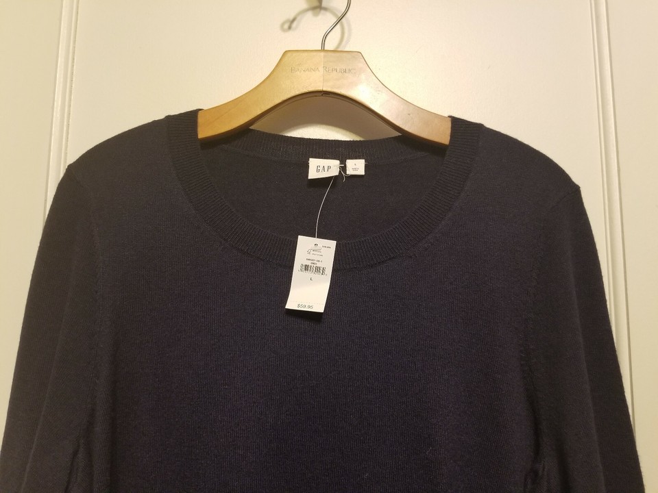 Gap Women's Ruffle-hem Crewneck Sweater, Nylon/Wool, Navy, Size L, NWT ...