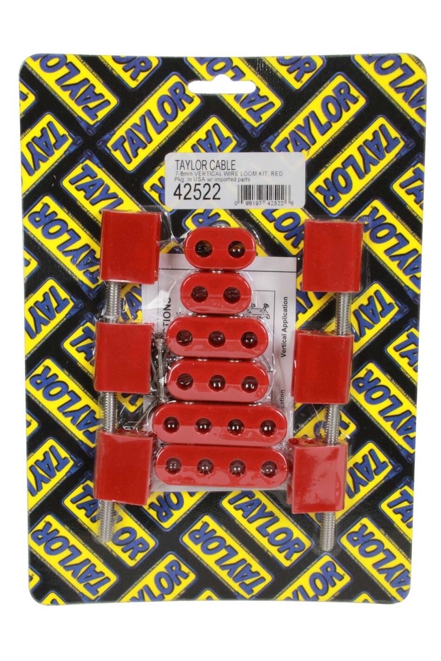 Taylor Cable 42522 V8 Vertical Wire Loom Kit Red 7-8mm Spark plug wire ...