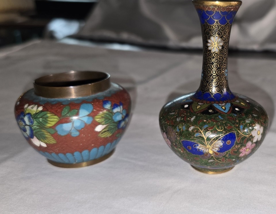 Japanese Cloisonne Small 3" Bowl & Chinese Cloisonne Small 4" Vase | eBay