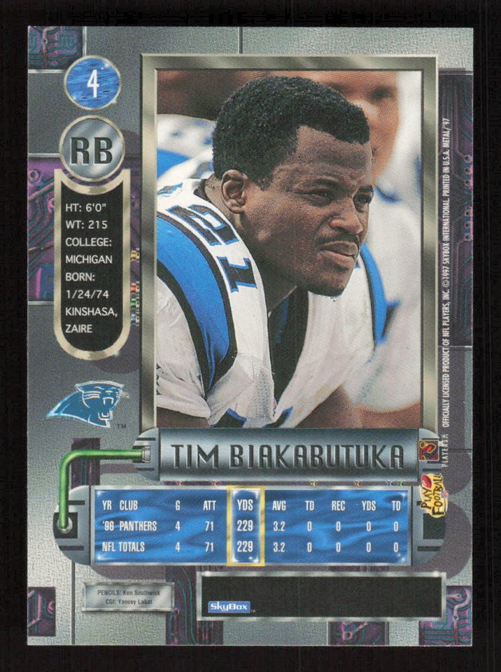 1997 Skybox Metal Universe #4 Tim Biakabutuka Carolina Panthers | eBay