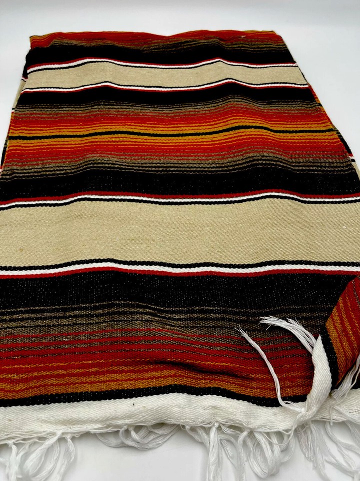 Mexican Serape Blanket Brown Orange Rust And Taupe with white fringe | eBay