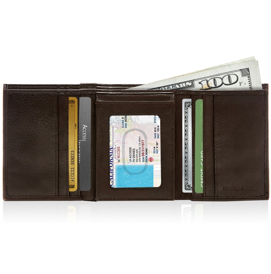 Genuine Leather Wallets For Men Trifold Wallet With Flip-Up ID RFID ...