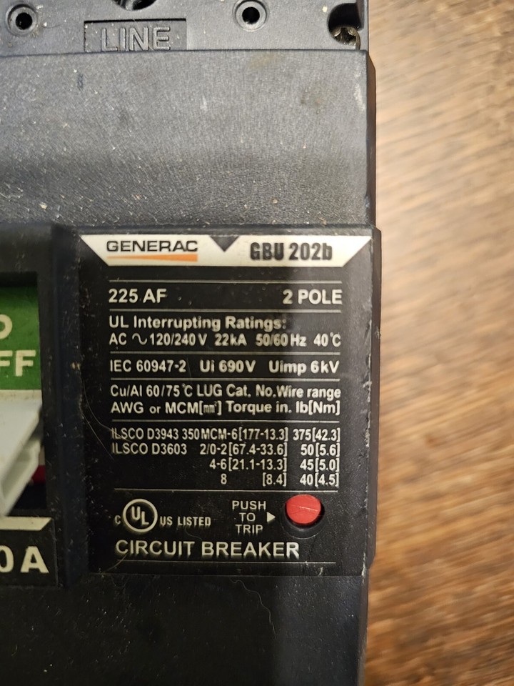 Generac 0K0133 2 Pole Main Breaker | eBay