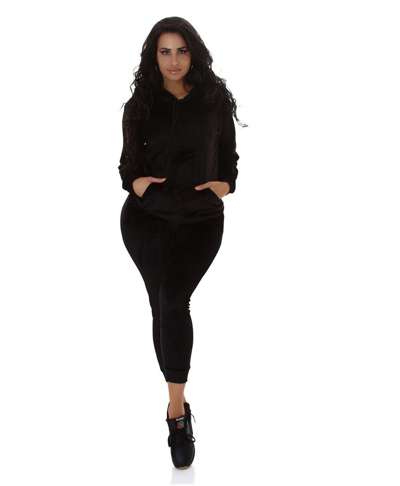 Damen Jogginganzug Nicki Velour Samt Kapuzenpullover Hose Stretch 36 38 ...