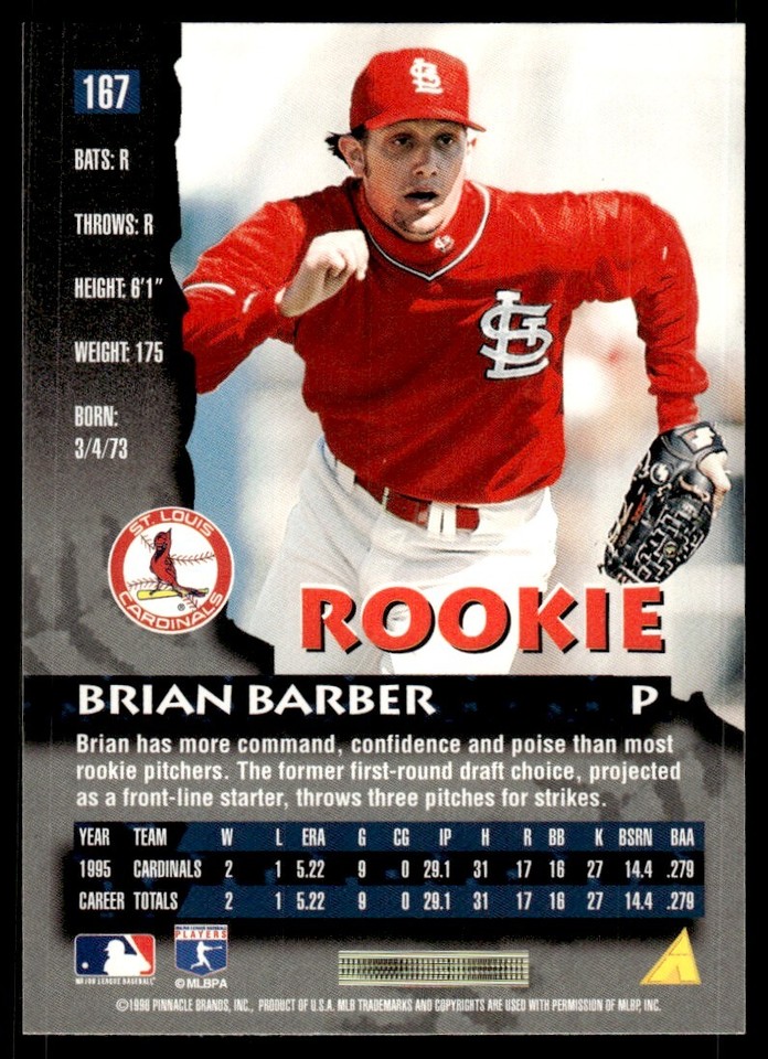 1996 Pinnacle Baseball Card Brian Barber St. Louis Cardinals #167 | eBay