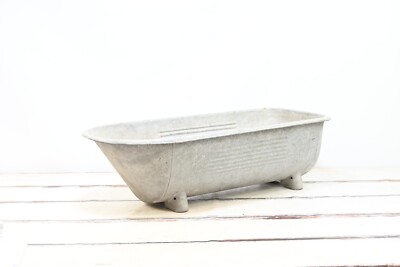 Large . Antique Oval Child's Bath Tub Galvanized Kinderbadewanne German ...