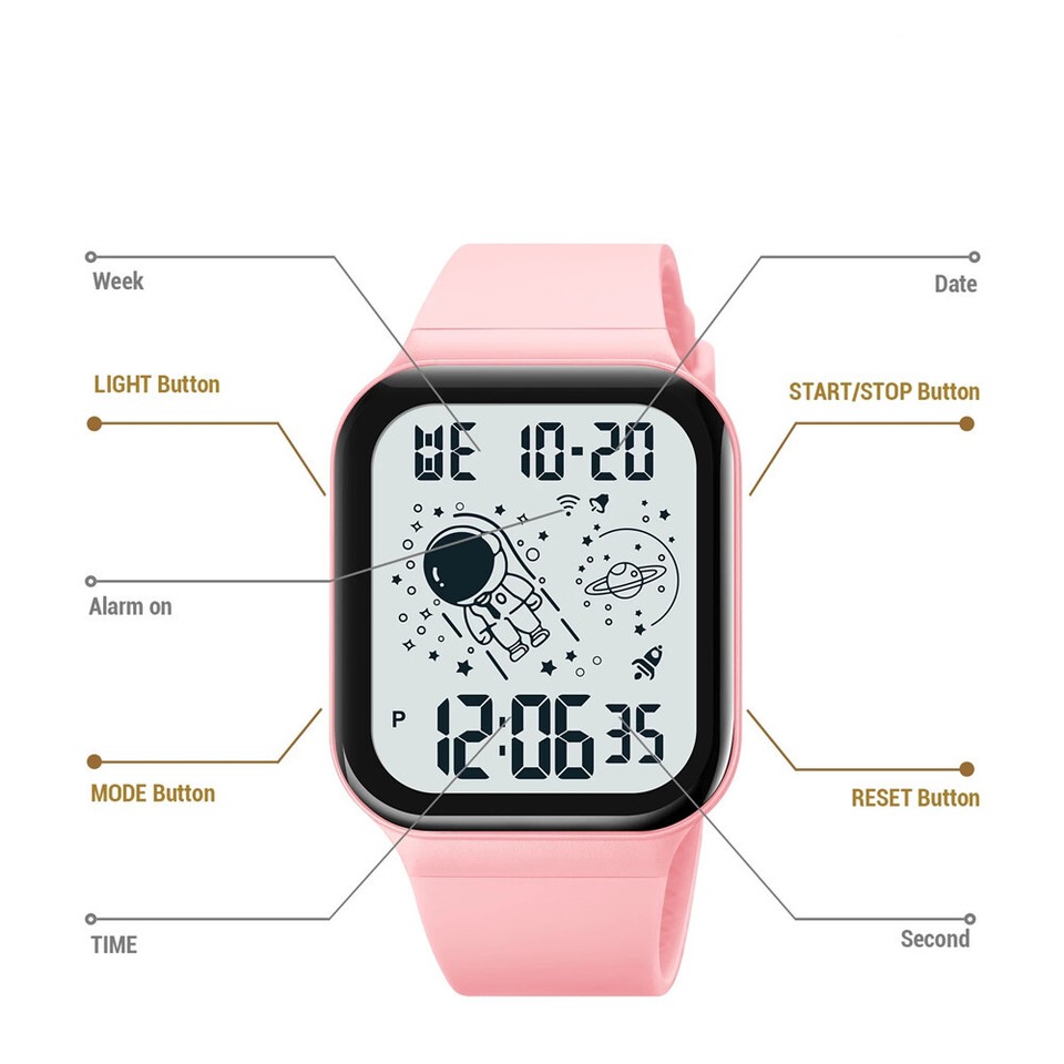 SKMEI Digital Watch LED Watches Rectangle Pink Wristwatch Women Sport ...