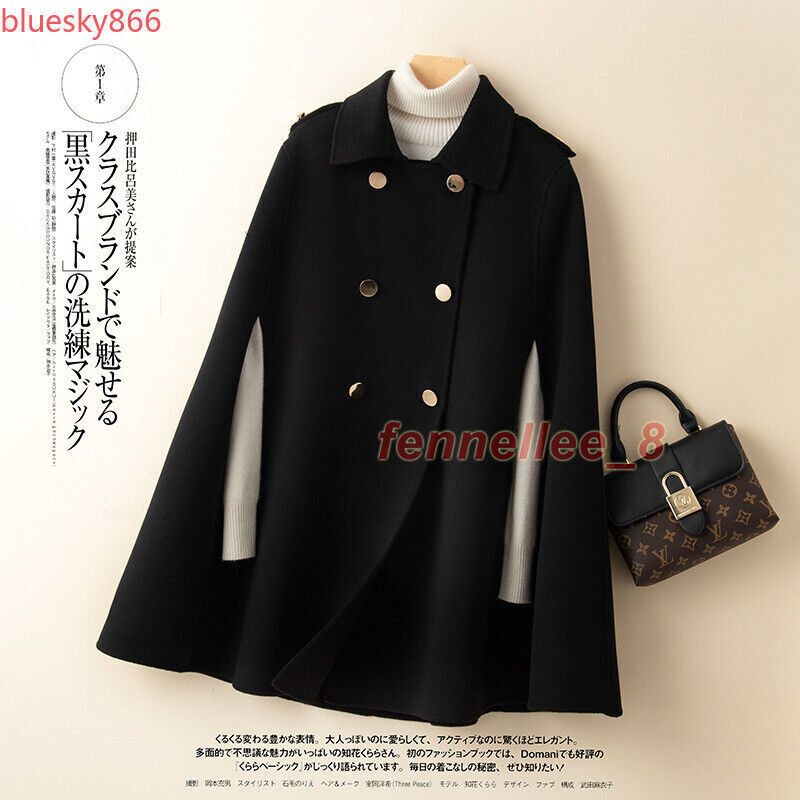 Double-sided 100% Wool Coat Women Loose Fit Cape Fashion Poncho Woolen ...