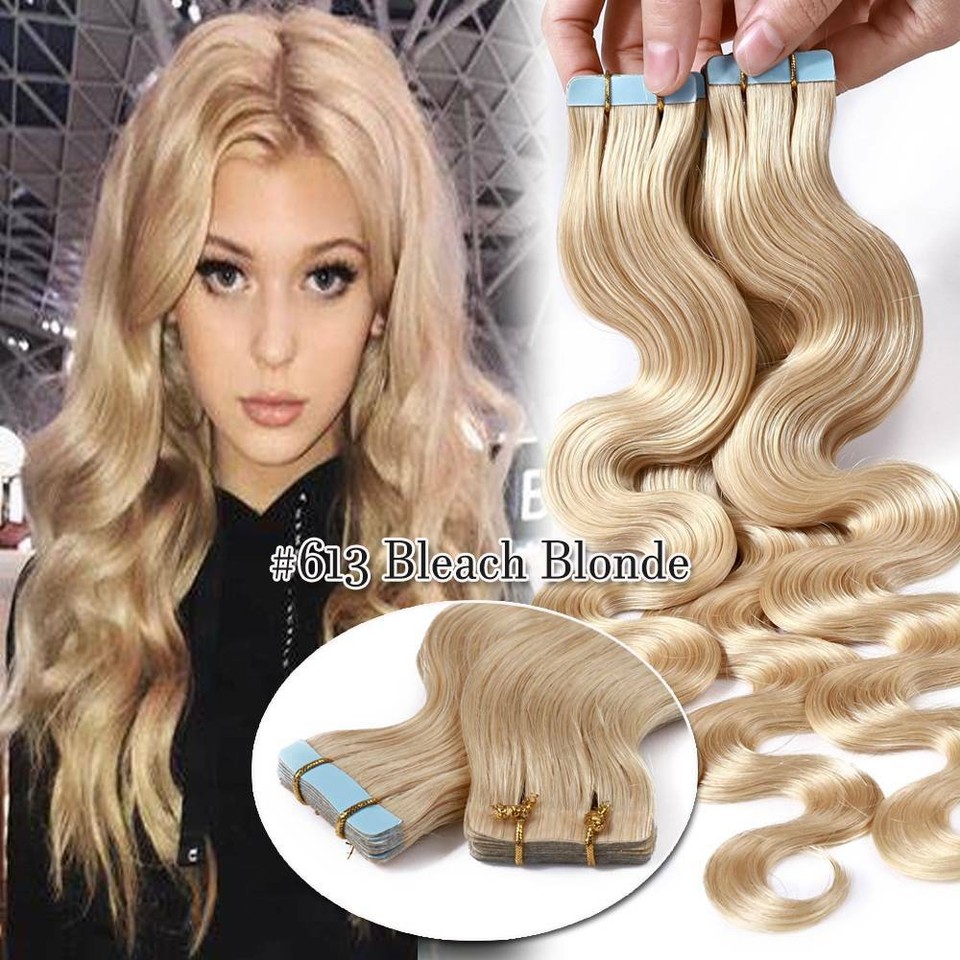 Thick Wave Tape In Skin Weft Remy Human Hair Extensions Full Head 10/20 ...