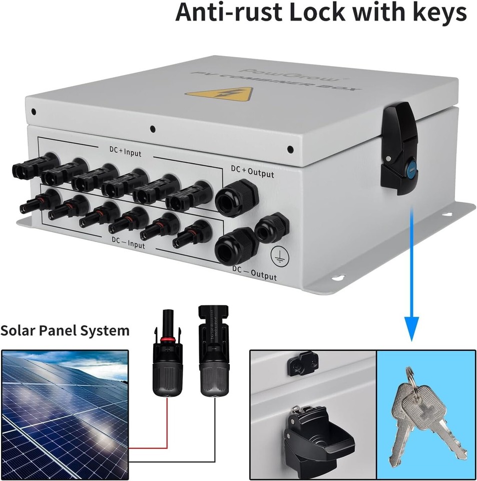 6 String PV Combiner Box Lightning Arrester 63A Circuit Breaker for ...