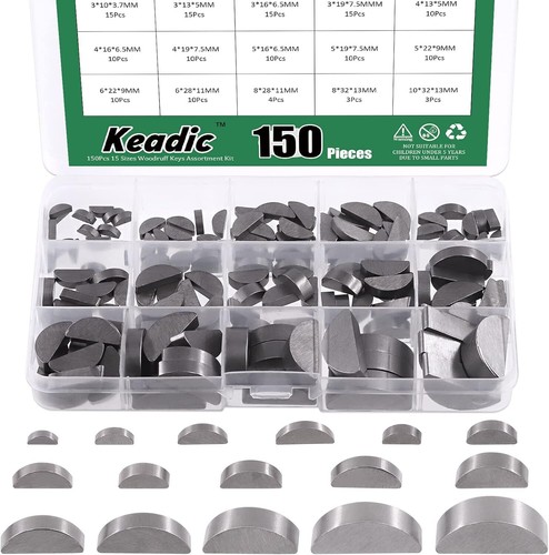 150Pcs 15 Metric Sizes Woodruff Key Assortment Set, Carbon Steel Half ...