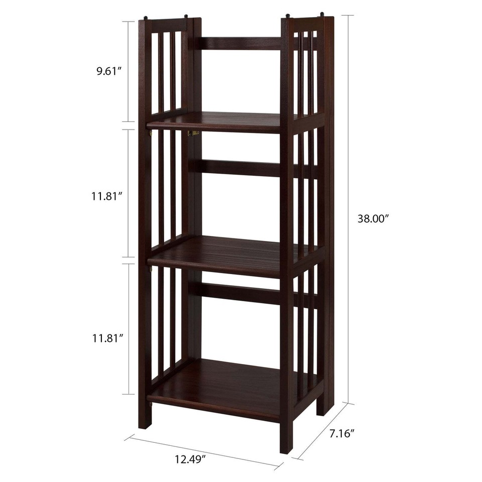 14 in 3-Shelf Folding Bookcase Bookshelves Shelves Solid Wood Open ...