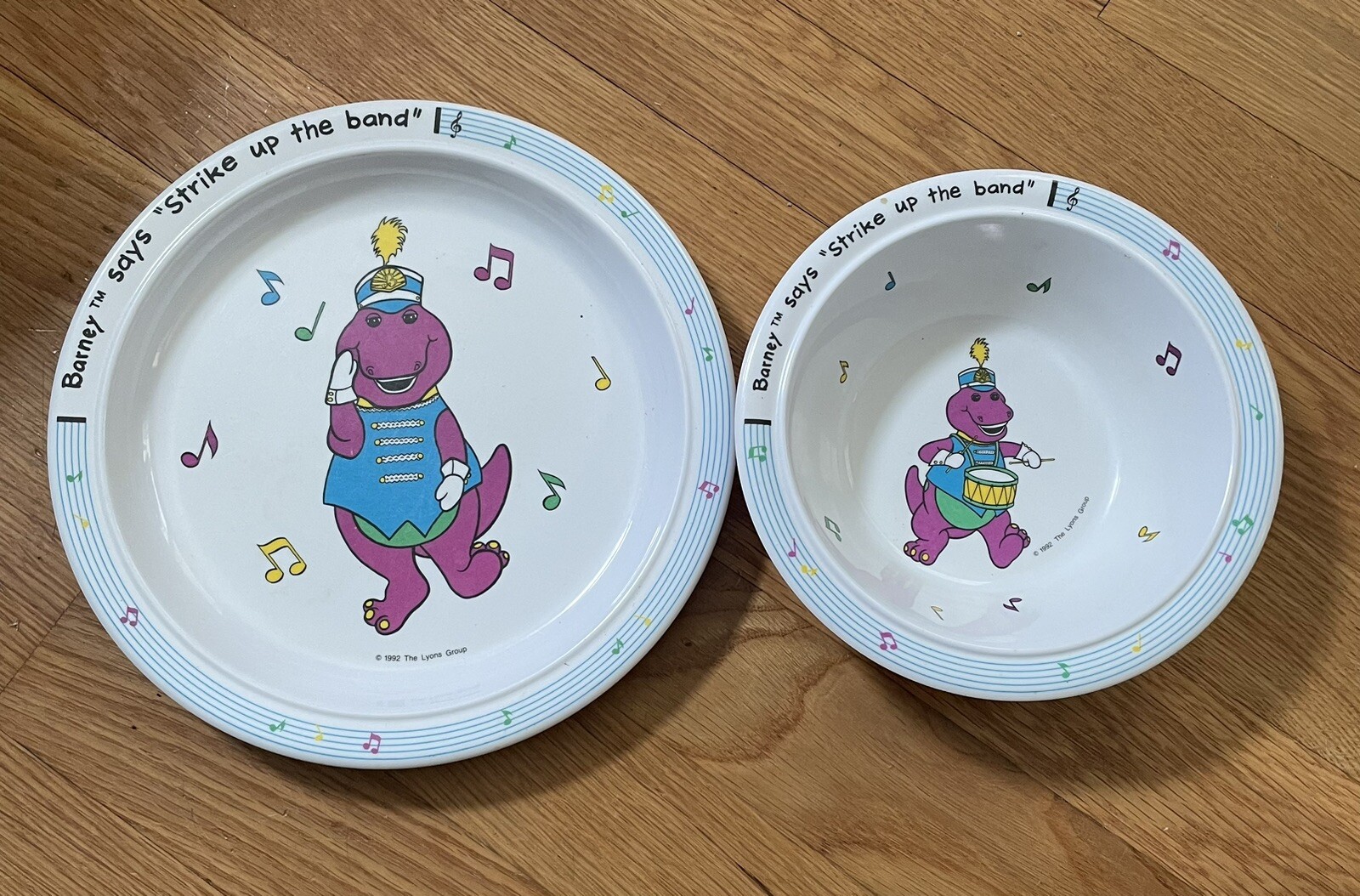 Vintage Barney Plate And Bowl Set 1992 Selandia 2 Piece Strike Up The ...