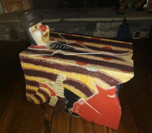 Vintage Wooden Folk Art Clown Table Head Stool w/ Drawer Antique Unique ...