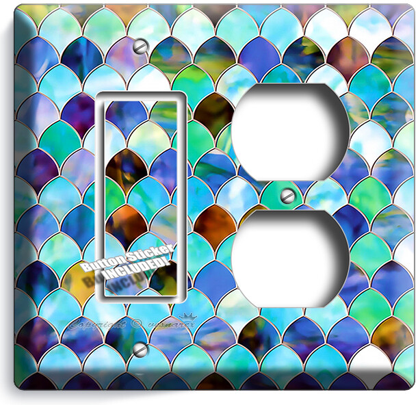 MERMAID TAIL FISH SCALES STAINED GLASS LOOK LIGHT SWITCH OUTLET WALL ...