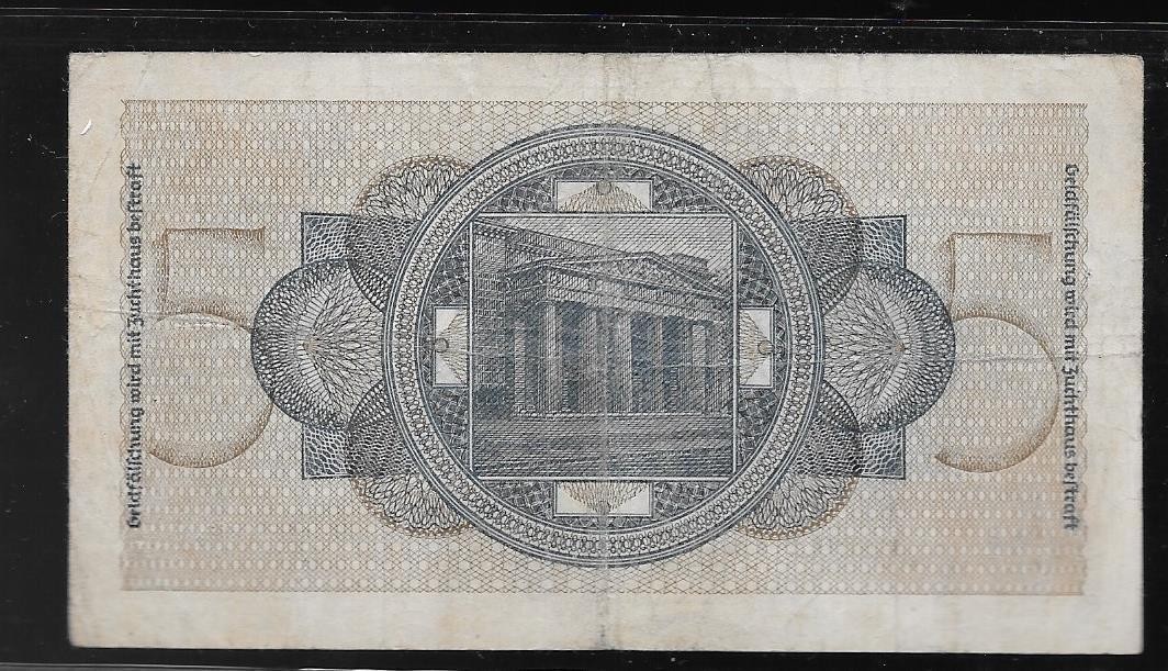 Deutsche WWII GERMANY1939-45 FUNF(5 RM) REICHSMARK BANK NOTE S/N ...