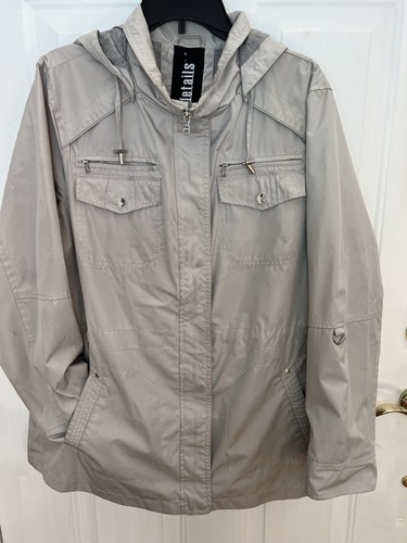 INTL Details Women's Beige Coat Hooded Jacket Snap Button Size 1X | eBay