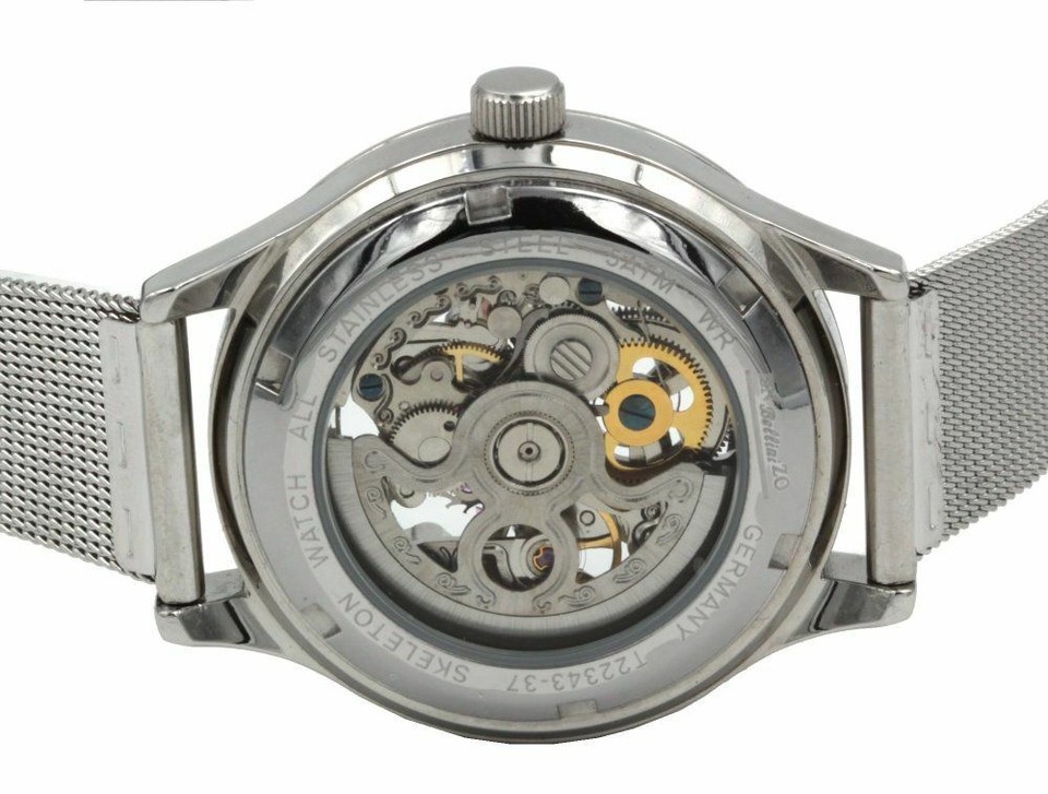 Enzo Bellini Small Skeleton Watch Automatic Watch Black Milanese Watch ...
