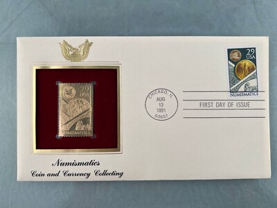NUMISMATICS COIN & CURRENCY COLLECTING 1ST DAY ISSUE USPS 22KT GOLD ...