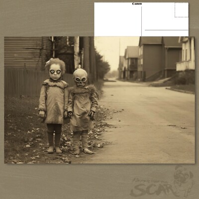 🎃👻POSTCARD: Weird Children in Scary Vintage Halloween Masks scary | eBay