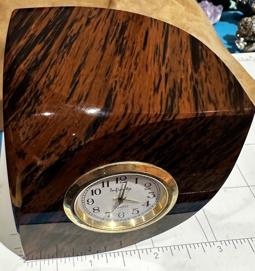 OBSIDIAN BROWN & BLACK NATURAL STONE QUARTZ DESK CLOCK | eBay