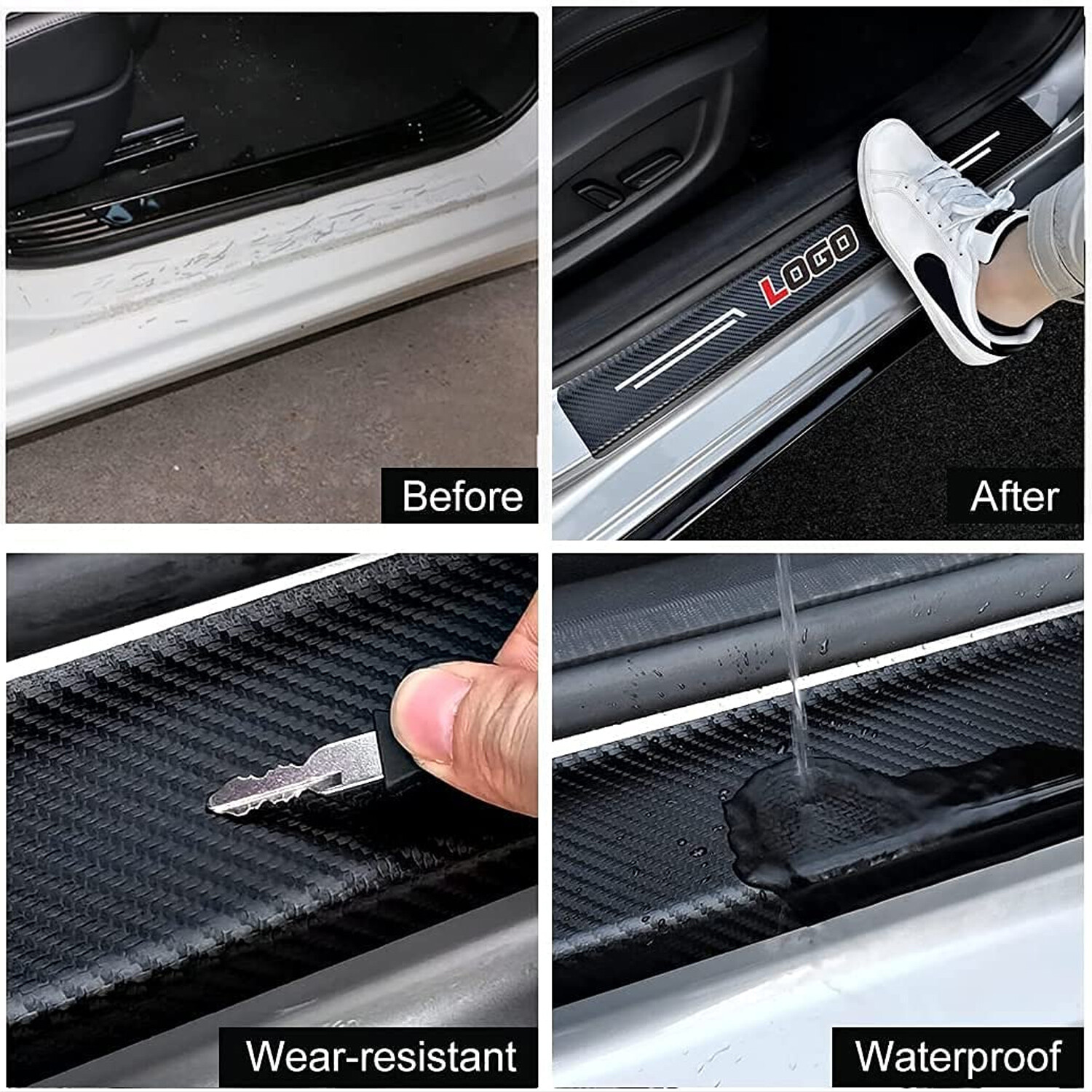 4pcs Car Protector Sill Scuff Cover Door Plate Sticker Carbon Sport ...